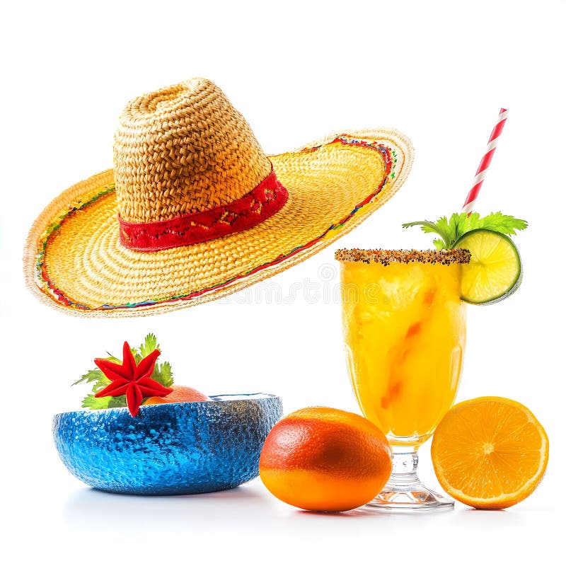 Fiesta Summer Mexican Straw Hat Refreshing Citrus Cocktail and Fruit ...