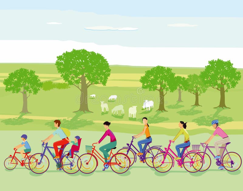 Fietsers in platteland vector illustratie. Illustration of ontspanning ...