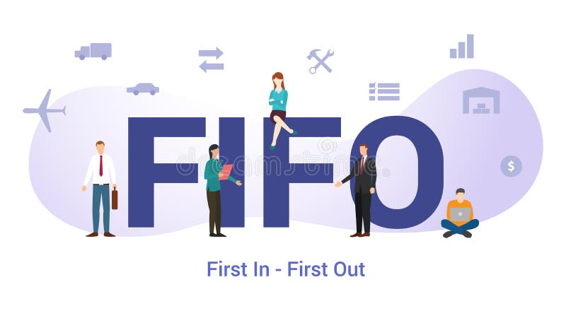 FIFO, First in, First Out. Concept with Keywords, Letters and Icons ...