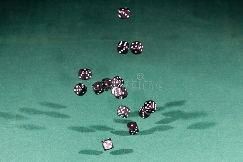 Fifteen Black Dices Falling on a Green Table Stock Illustration ...
