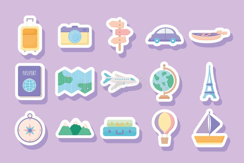Fifteen travel sticker stock vector. Illustration of travel - 229025979