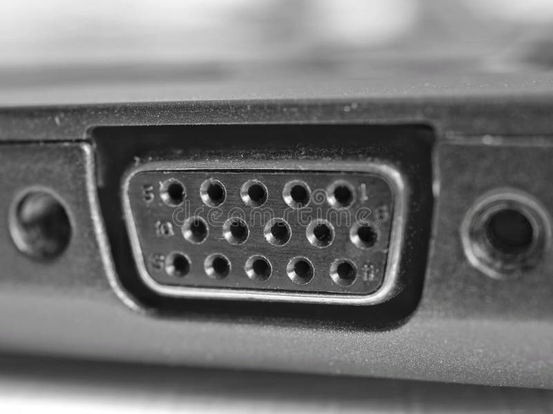 Fifteen Way D Socket on a Laptop Side in Black and White Stock Photo ...