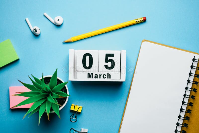 5 Fifth Day of Spring Month Calendar March Stock Image - Image of ...