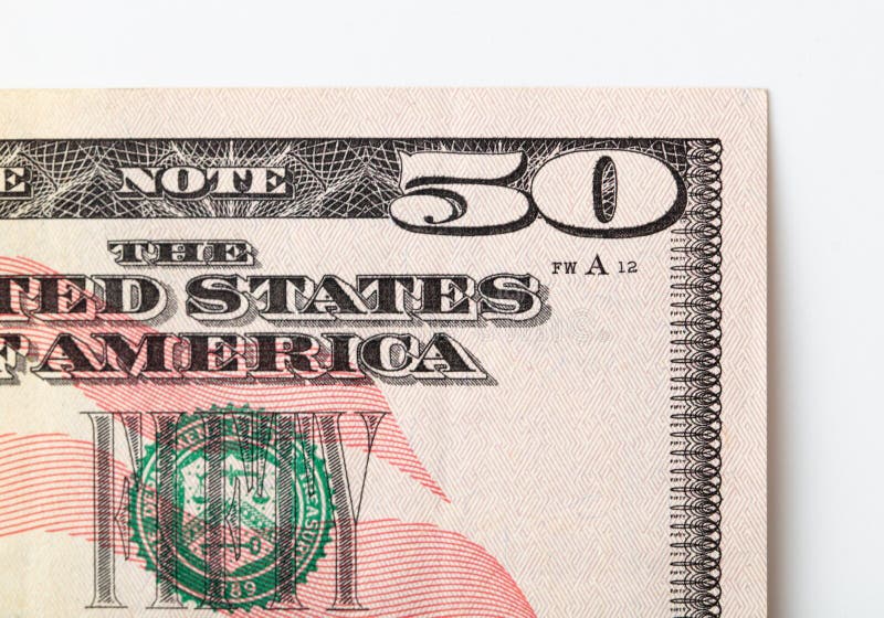 Fifty Dollar Bill Isolated on White Background Stock Photo - Image of ...