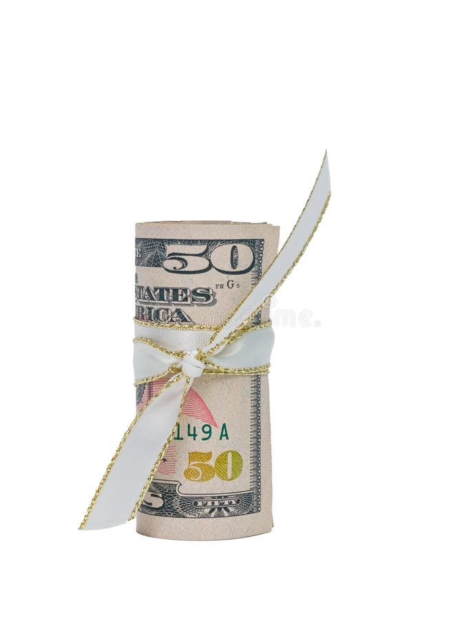 Fifty Dollars Cash Rolled with a Ribbon Stock Photo - Image of holiday ...