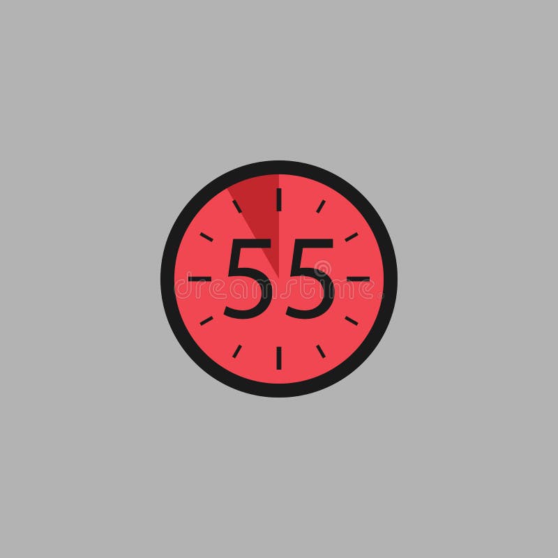 Fifty Five Seconds Clock On Gray Background. Stopwatch Icon In Flat ...