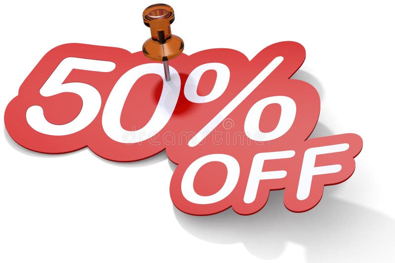 Fifty Percent Off Word Pin with Thumbtack Stock Illustration ...