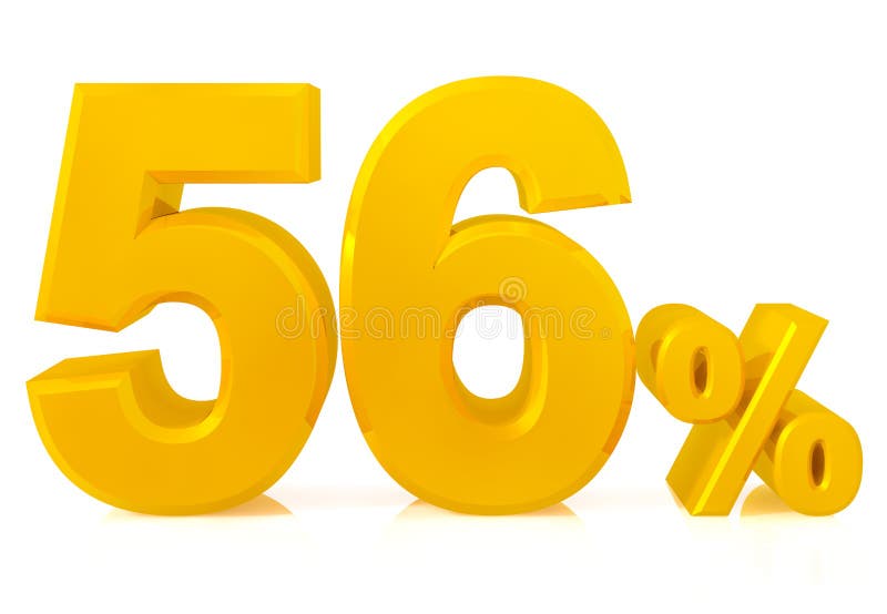 Fifty Six Percent Gold 3d Rendering on White Background Stock ...