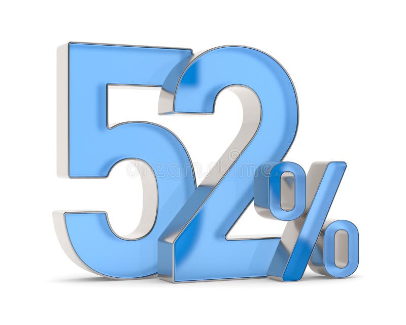 Fifty Two Percent on White Background. Isolated 3D Illustration Stock ...