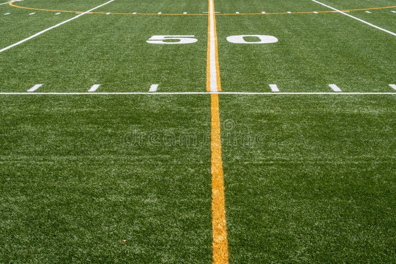 Fifty Yard Line on Football Field Stock Photo - Image of marker ...
