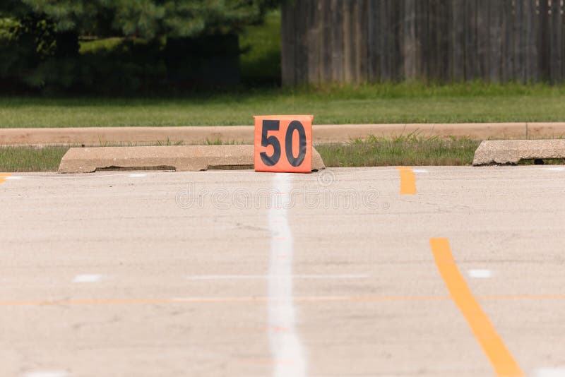 Fifty Yard Line Marker Ready for Rehearsal at Marching Band Rehearsal ...
