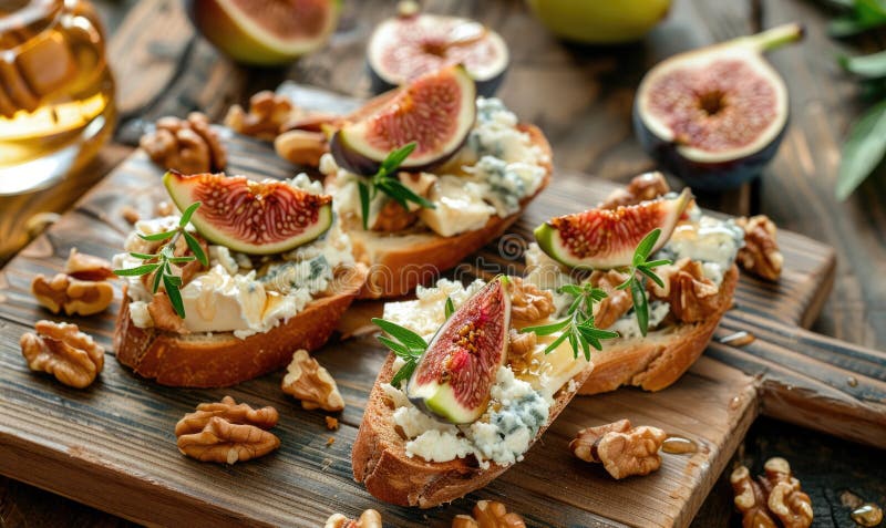 Fig and Blue Cheese Crostini with Honey and Walnuts Stock Image - Image ...