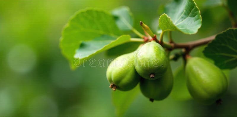 Fig Branches with Various Stages of Ripening Fruit Against a Soft Bokeh Background. Fig Branches ...