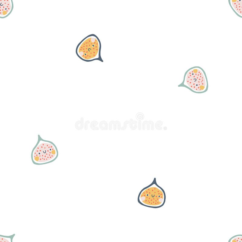 Fig Character Seamless Pattern with Smiley Face. Hand-drawn Cartoon ...