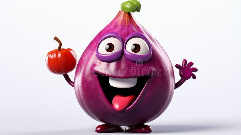 Fig with a Cheerful Face 3D on a White Background. Stock Photo - Image ...