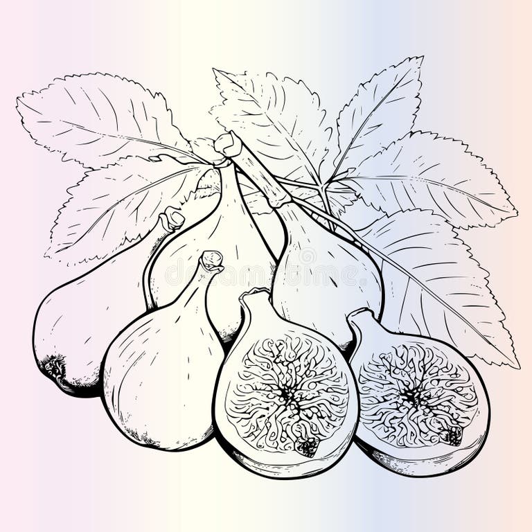 Fig Coloring Pages for Kids Stock Vector - Illustration of figs, slice ...
