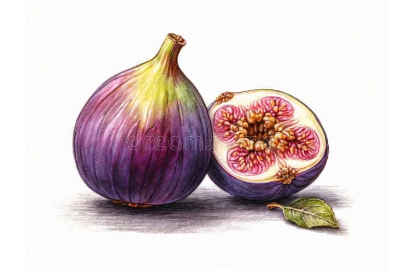 Fig Fruit Pencil Drawing: a Realistic Image with a Detailed Texture and ...