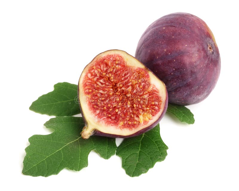 Fig Fruits with Leaves Isolated on White Background Stock Image - Image ...
