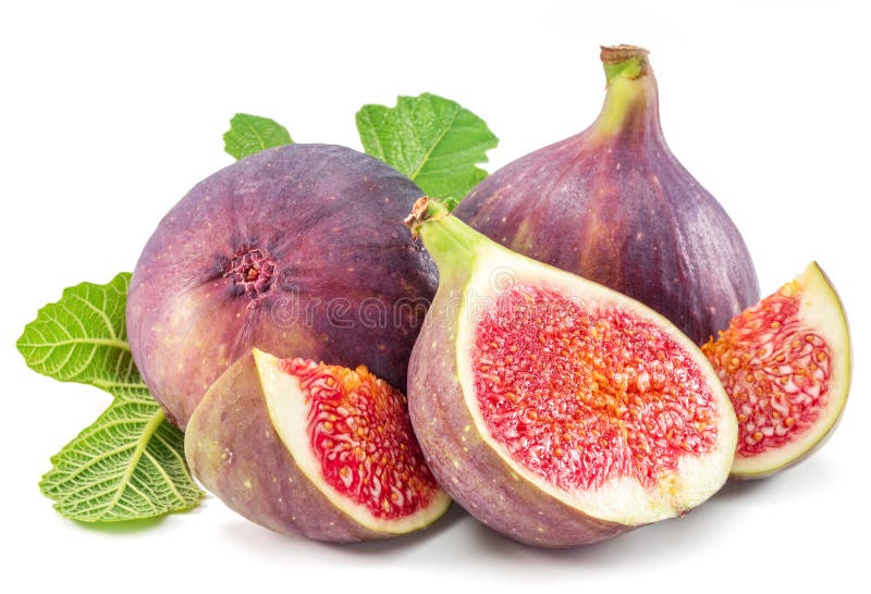 Fig Fruits with Fig Leaves and Slices of Fig Isolated on White ...