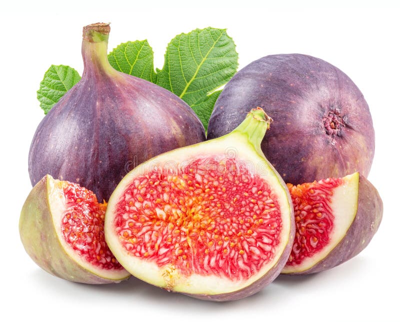 Fig Fruits with Fig Leaves and Slices of Fig Isolated on White ...
