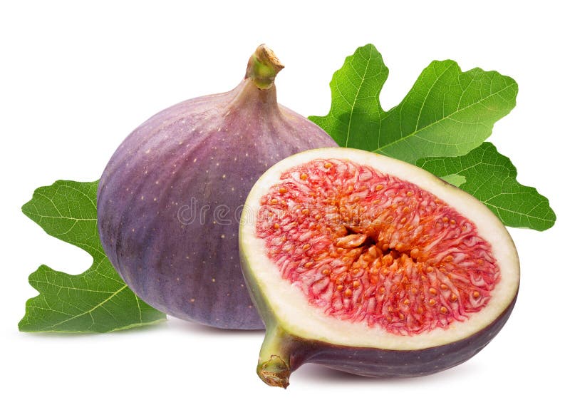 Fig with Half of Fig and Leaves Isolated on a White Background Stock ...