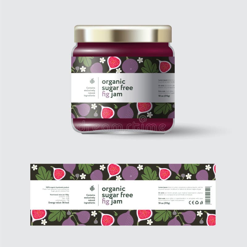 Fig Jam Label and Packaging. Jar with Cap with Label Stock Vector ...