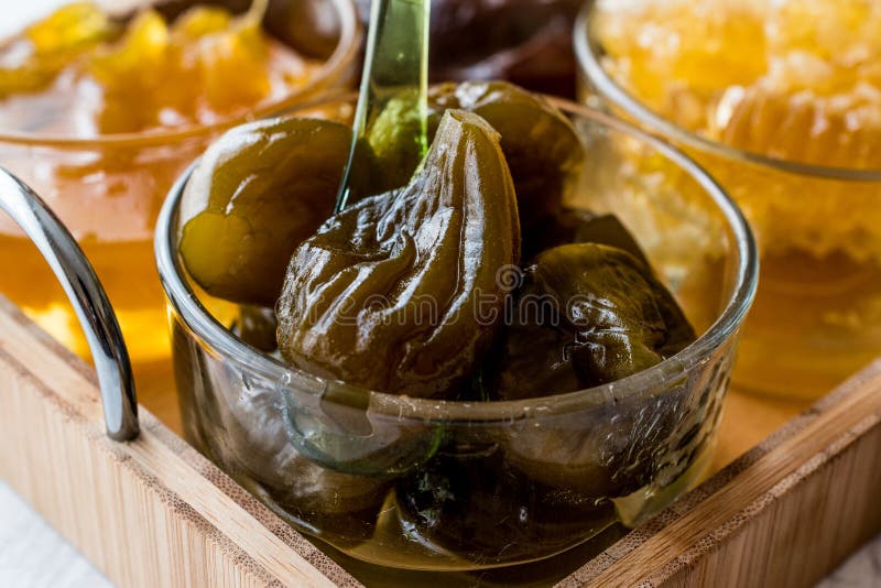 Fig Jam with Spoon in Glass Bowl. Stock Photo - Image of natural ...
