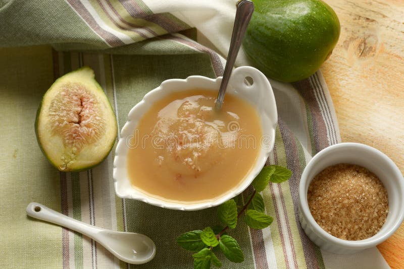 Fig Puree in the White Bowl with Fruit Around Stock Image - Image of ...