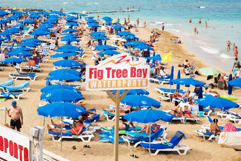Fig Tree Bay Sign on Beach in Protaras.Cyprus Editorial Stock Image ...