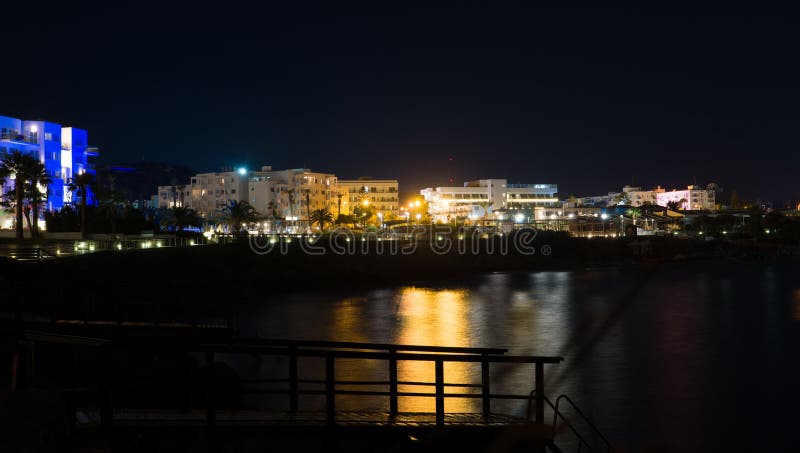 Fig Tree Beach in Protaras at Night. Stock Image - Image of night ...