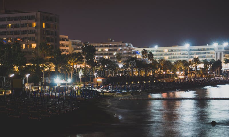 Fig Tree Beach in Protaras at Night. Stock Image - Image of night, view ...