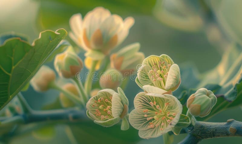 Fig Tree Blossoms and Young Figs, Close-up Stock Illustration ...