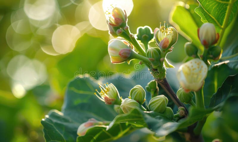 Fig Tree Blossoms and Young Figs, Close-up Stock Photo - Image of ...