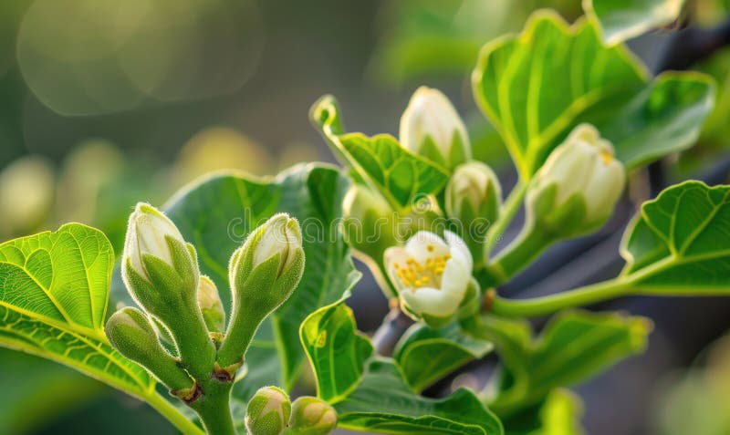 Fig Tree Blossoms and Young Figs, Close-up Stock Image - Image of ...