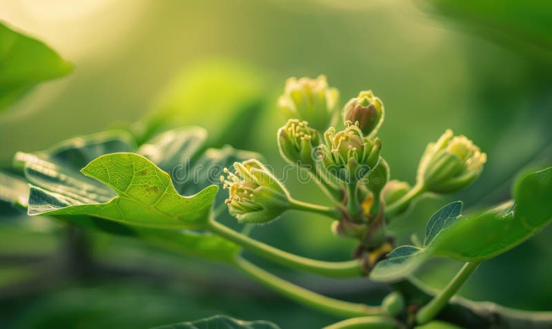 Fig Tree Blossoms and Young Figs, Close-up Stock Illustration ...