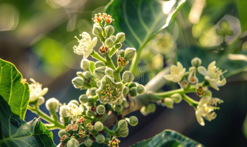 Fig Tree Blossoms and Young Figs, Close-up Stock Photo - Image of flora ...