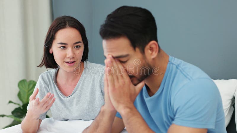 Fight, Annoyed and Communication from Couple in Bed Arguing about ...