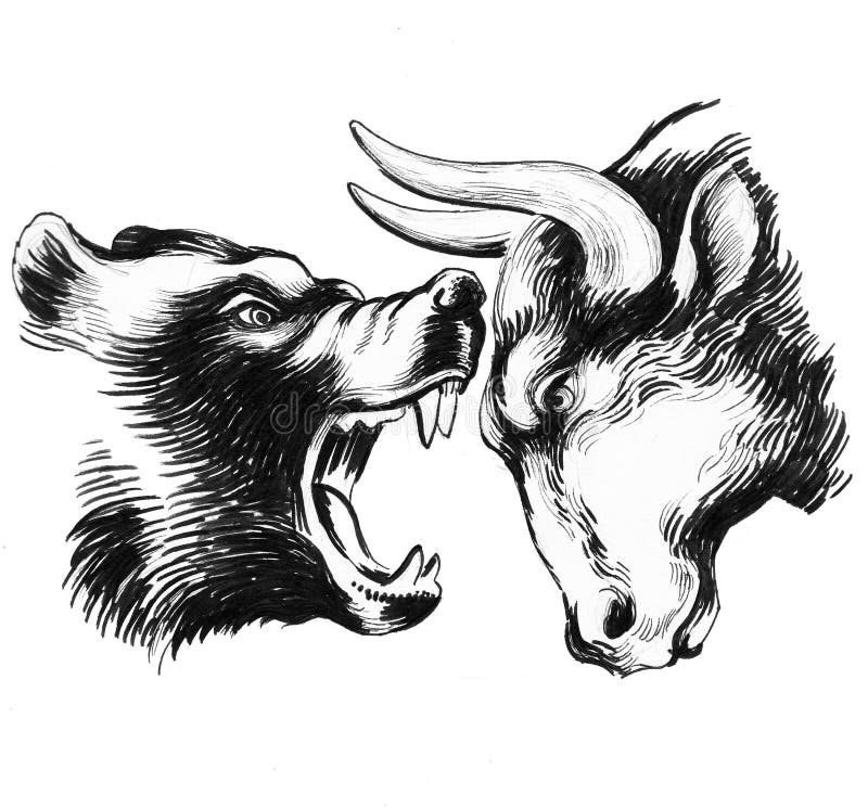 Fight between Bear and Bull Stock Illustration - Illustration of bear ...