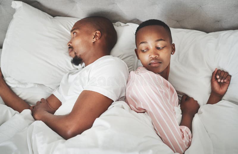 Fight Marriage And Black Couple In Bed Angry From Fight In Bedroom