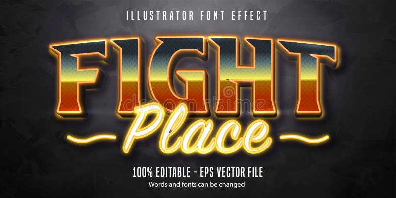 Fight Place Text, Neon Light Style Editable Text Effect Stock Vector ...