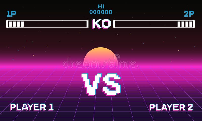 Fight Retro Game Interface in Pink Style with White VS Icon in Pixel ...