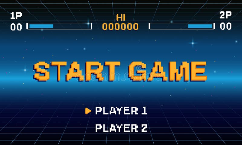Fight Retro Game Start Menu with Player Choice in Pixel Style Stock ...
