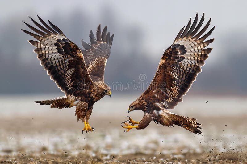 Fight between Two Hawks in the Field, High Quality, High Resolution ...
