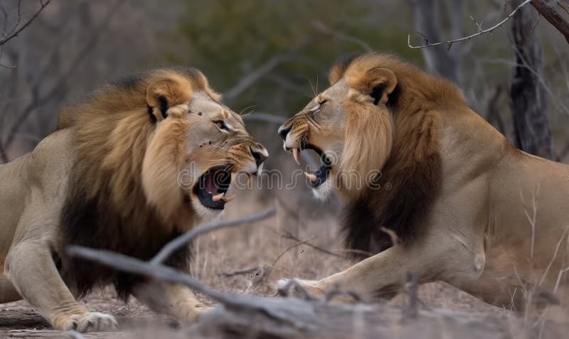 A Fight between Two Lions Over Prey Creating Using Generative AI Tools ...