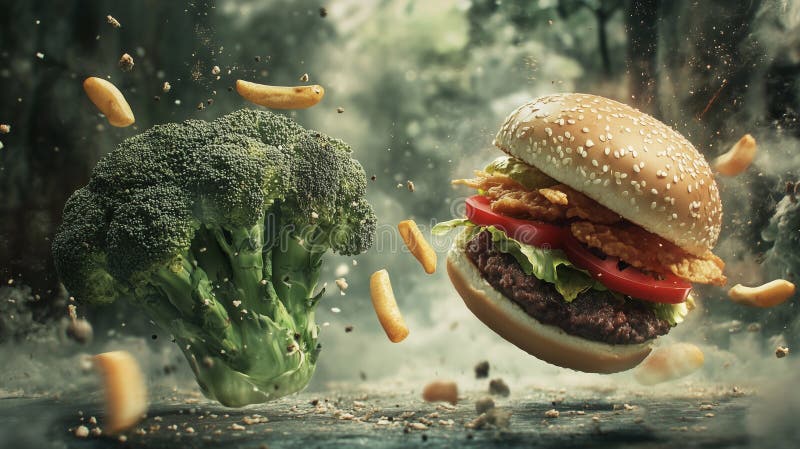 Fight between Vegetables and Fast Food Stock Illustration ...