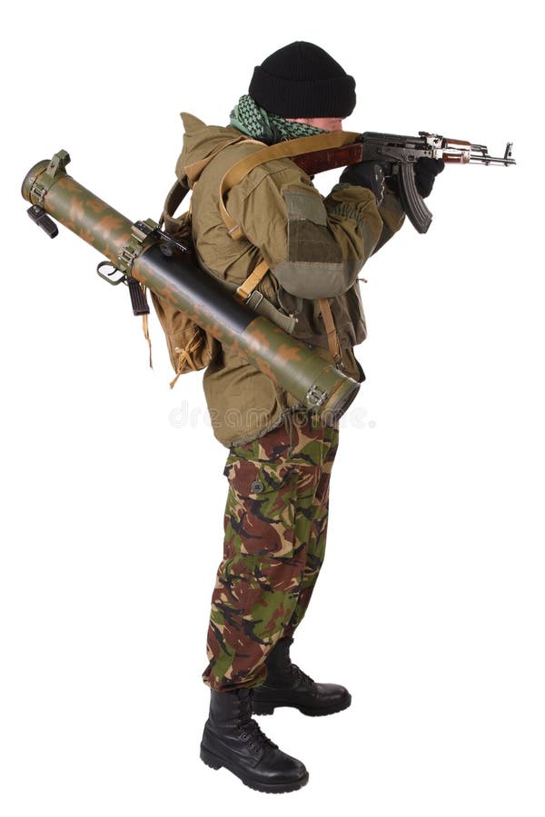 Fighter With Kalashnikov Ak-47 Rifle With Under-barrel Grenade Launcher ...