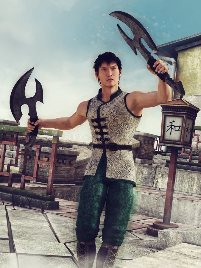 Fighter with axe weapons stock illustration. Illustration of weapon ...