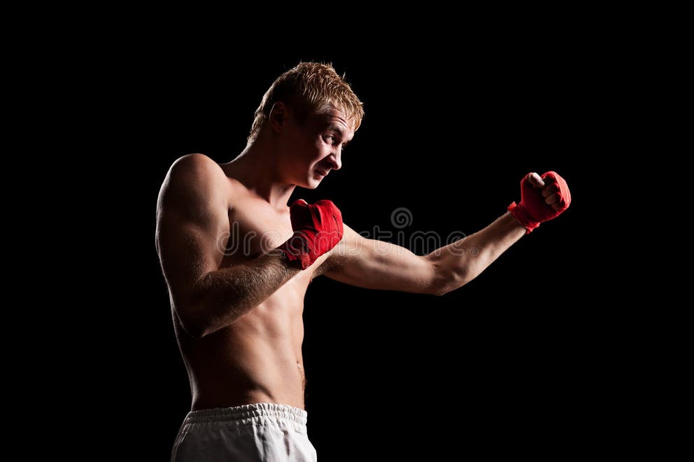 Fighter Boxing in the Dark Room Stock Image - Image of power, winner ...