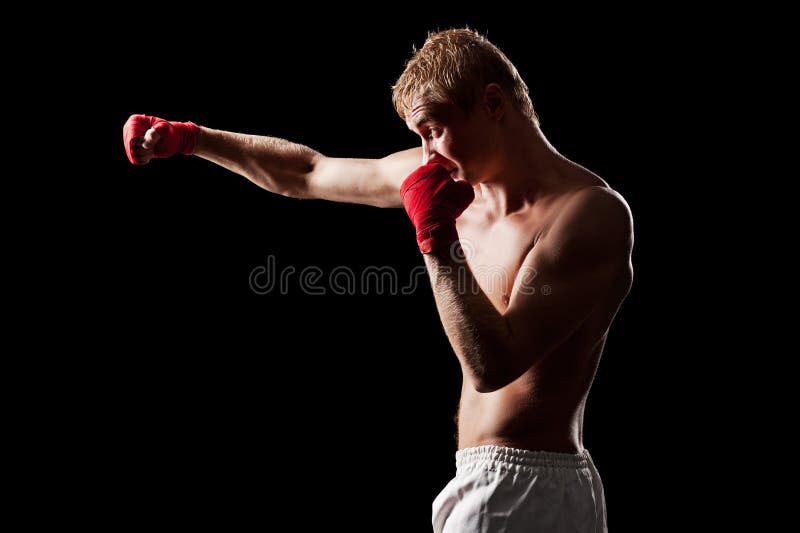 Fighter Boxing Over Black Background Stock Photo - Image of power ...