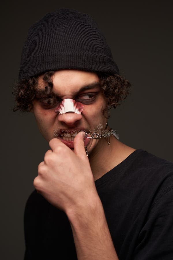 A Fighter with a Broken Nose Aggression Conflict the Dark Background ...